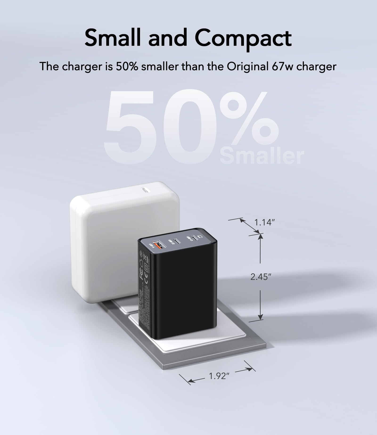 65W USB C Fast Charger Cube, 3-Port GaN Multi Type C Charging Station Hub, PD3.0 USB C Wall Charger Power Adapter Block Plug for iPhone 11/12/13/14/15/Pro Max, MacBook Pro, iPad, Laptops