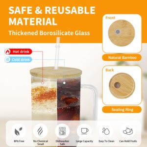 FECBK 40 oz Glass Tumbler with Handle 2 Pack Sublimation Glass Cups Blanks with Bamboo Lid and Straw Reusable Iced Coffee Cup for Boba Tea, Juice, Fits Cup Holder, BPA Free, Wide Mouth, Clear