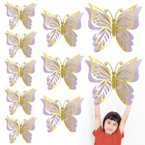 juiizay 3d large butterfly wall decor party decorations 10pcs purple and gold for birthday baby shower