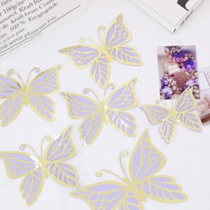 JUIIZAY 3D Large Butterfly Wall Decor Party Decorations 10pcs Purple And Gold For Birthday Baby Shower