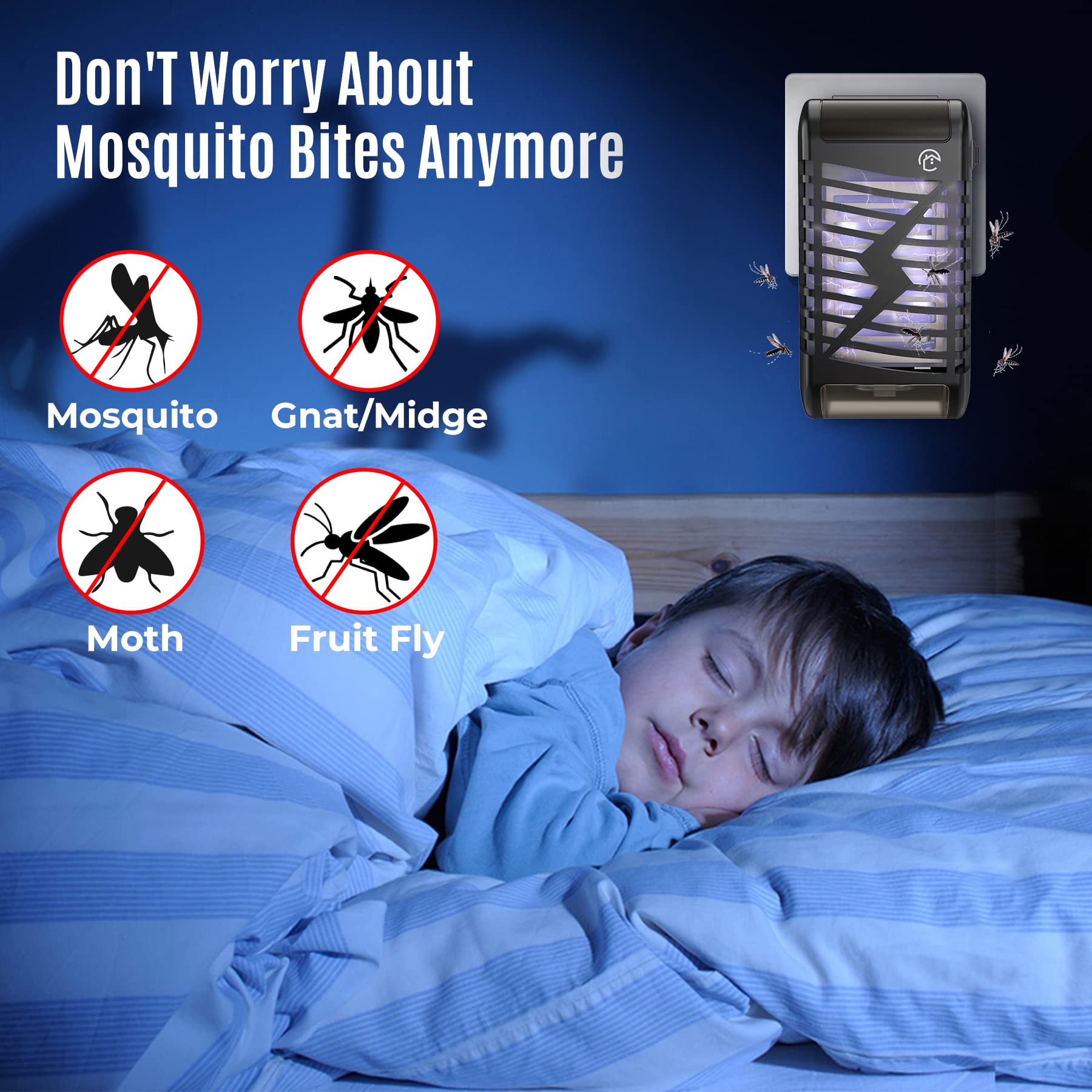 Careland Mosquitos Bug Zapper Indoors: Electric Portable Plug in Home Insects Zapper for removes Insects Mosquitos Files Bugs Gnats Moths for Kids Baby Pets Bedroom Home Office