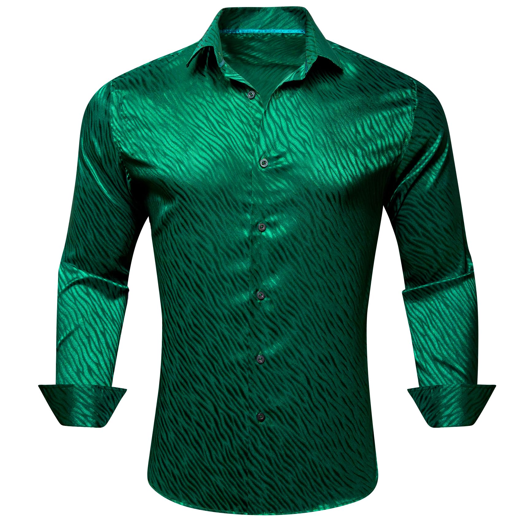 Barry.Wang Mens Dress Shirt Green Long Sleeve Shiny Satin Luxury Paisley Business Casual Button Down Party Button Down Shirts S-3XL