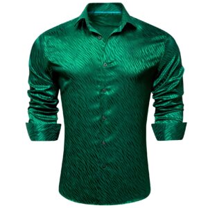 Barry.Wang Mens Dress Shirt Green Long Sleeve Shiny Satin Luxury Paisley Business Casual Button Down Party Button Down Shirts S-3XL