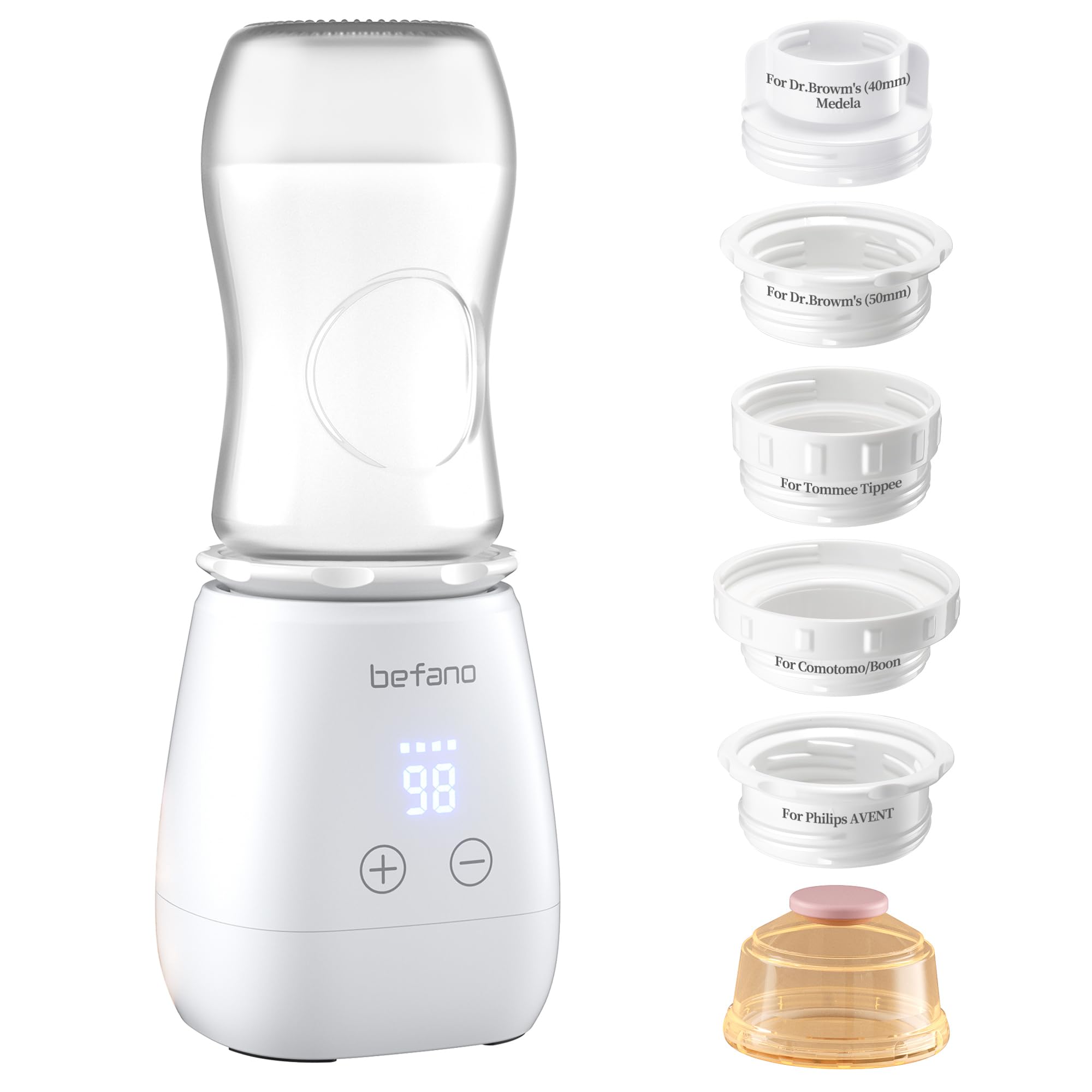 2024 Upgraded Portable Bottle Warmer, 1-Min Fast Heating Bottle Warmer with 5 Adapters and Formula Dispenser, Befano Rechargeable Travel Bottle Warmer for Breastmilk or Formula.