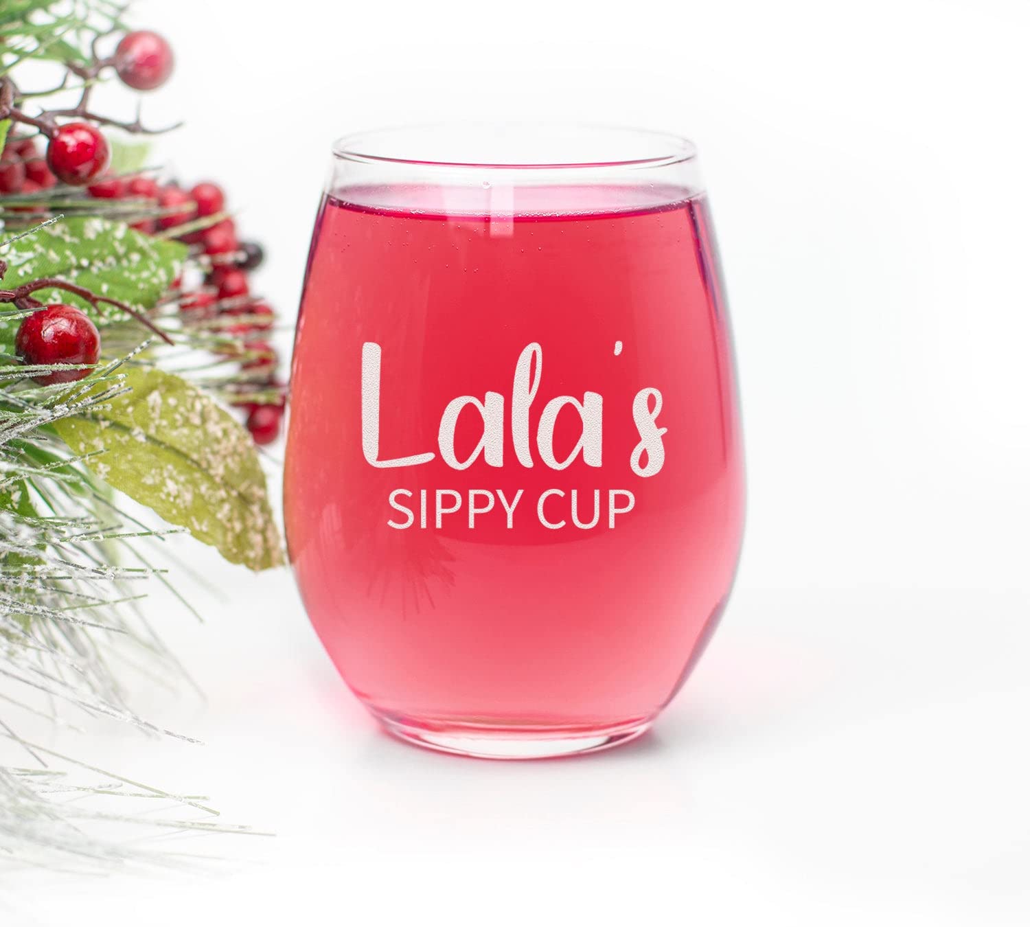 HTDesigns Lala's Sippy Cup Stemless Wine Glass - Mother's Day Gift Lala Wine Gift - First Time Lala New Lala Gift - Lala Wine Glass