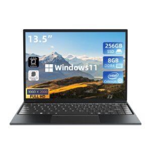 morostron 13.5" laptop computer, intel celeron quad-core processor 8gb ram 256gb ssd, windows 11 laptop 3000*2000 fhd, all-metal body, backlit keyboard, touch id, 5g+ac wifi, type-c, hdmi, usb3.0*2