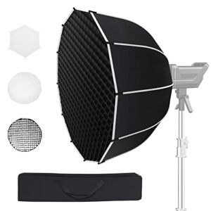 bowens mount parabolic softbox, upgraded one-step quick installation, takerers 33.5" deep parabolic softbox diffuser with honeycomb grid, compatible for aputure/smallrig/neewer/gvm lights, flash