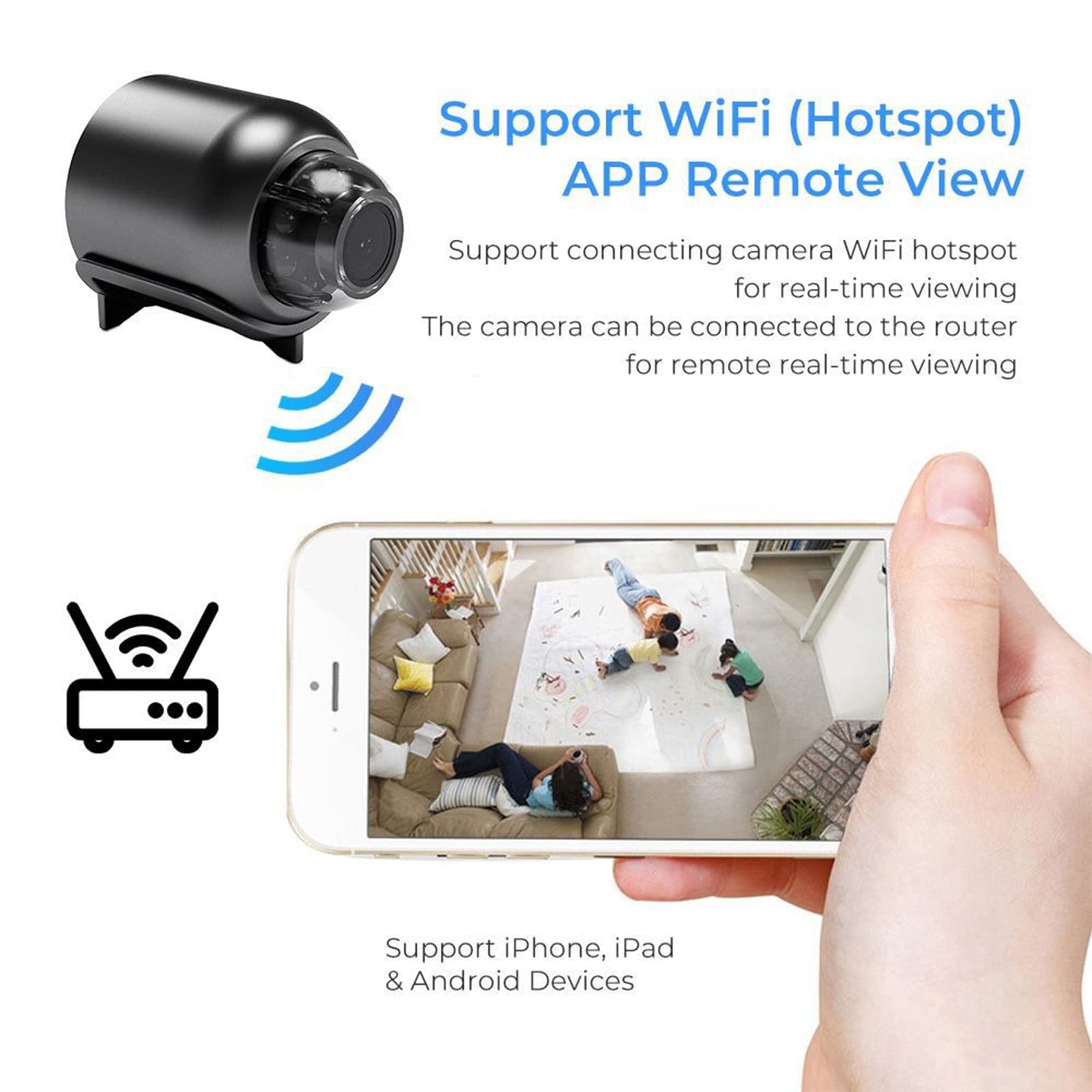 Flashstar Mini WiFi Camera 1080P HD Night Vision Included Motion Detection Remote Monitoring 160° Wide Angle Micro Baby Monitor for Home Office Store Warehouse (1Pcs)