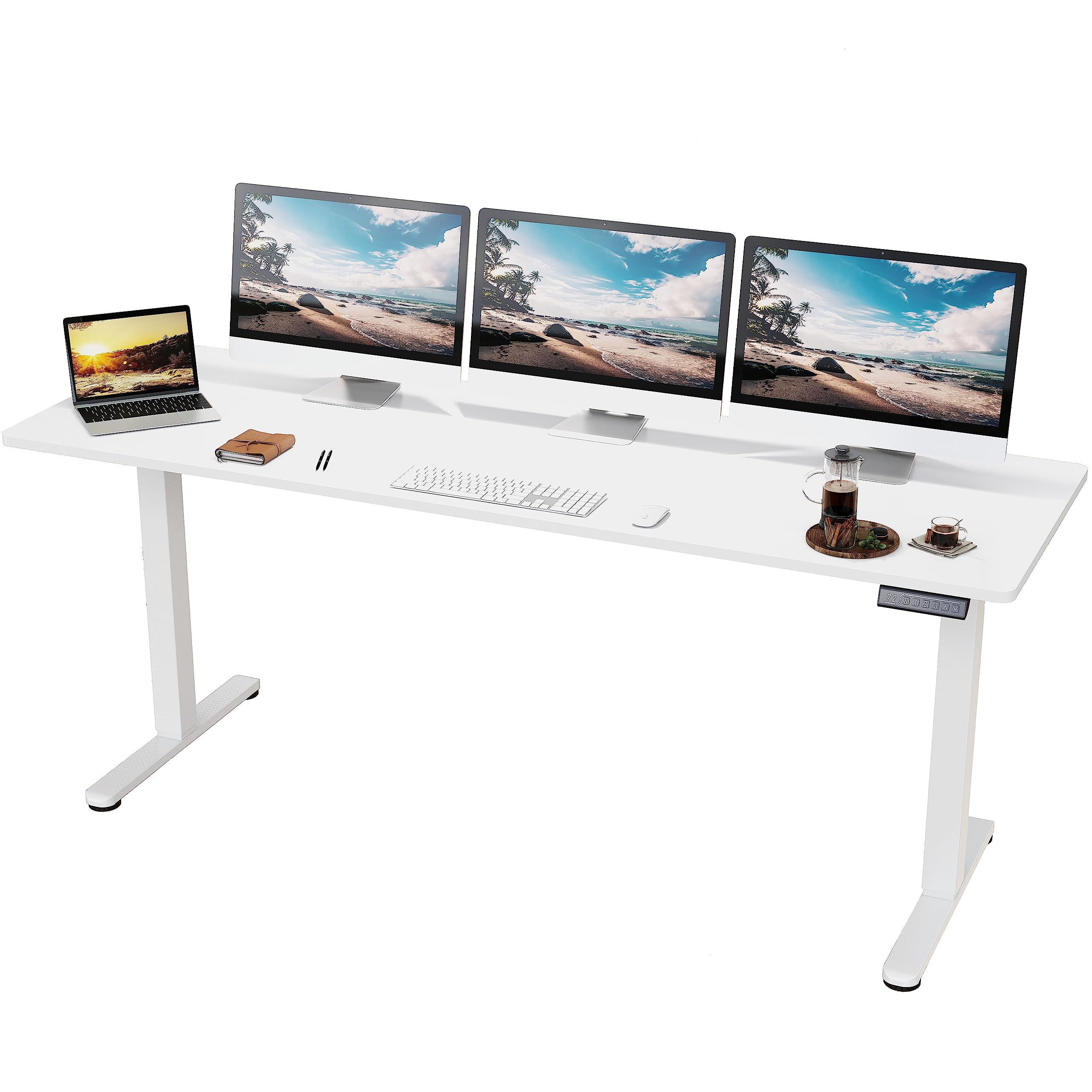 Lubvlook 71 Inch Electric Adjustable Height Standing Desk, Home Office Sit Stand Desk with 4 Splice Board, 71" x 24", White