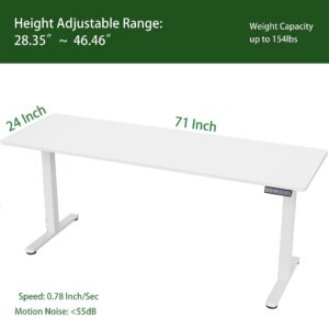 Lubvlook 71 Inch Electric Adjustable Height Standing Desk, Home Office Sit Stand Desk with 4 Splice Board, 71" x 24", White