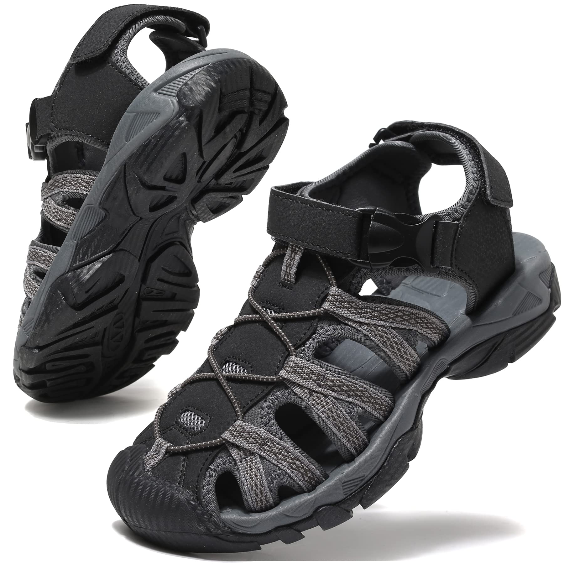 Anbenser Womens Athletic Outdoor Sandals Closed-Toe Lightweight Adjustable Sport Hiking Sandals Non Slip Durable Black Grey size 8