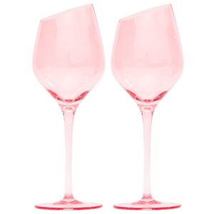 lidy pink wine glasses set of 2-15 oz pink goblets for red wine & white wine | hand blown wine glasses for mothers day gifts & spring table decor | stemmed wine glasses pink for spring gifts