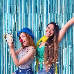 3 Pack Foil Fringe Backdrop Curtains - Light Blue Tinsel Streamers for Birthday Graduation Class Disco Bachelorette New Year Party Decorations