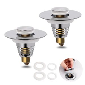 ajoman universal bathroom sink stopper with hair catcher, bathtub drain strainer pop up 1.1''-1.5'' push type basin filter, 2 pcs anti clogging filter