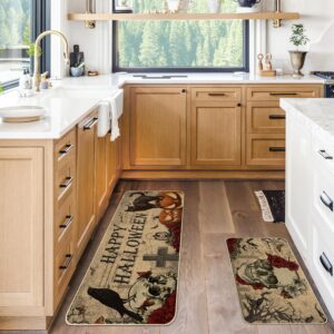 Hexagram Halloween Kitchen Mat, Halloween Kitchen Decor, Halloween Decorations Indoor for Home, Kitchen Rugs and Mats Non Skid Washable Set of 2, Skull Cat Kitchen Mats for Floor(17"x29"&17"x47")