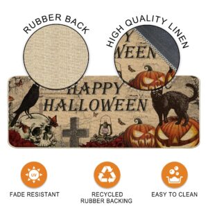 Hexagram Halloween Kitchen Mat, Halloween Kitchen Decor, Halloween Decorations Indoor for Home, Kitchen Rugs and Mats Non Skid Washable Set of 2, Skull Cat Kitchen Mats for Floor(17"x29"&17"x47")