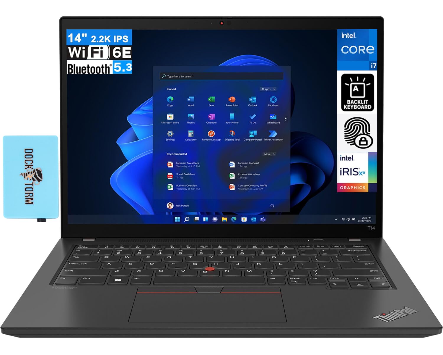 Lenovo ThinkPad T14 Gen 3 Business Laptop 14.0" IPS 2.2K (2240x1400) (Intel i7-1270P, 16GB RAM, 512GB SSD, Backlit KYB, FP Reader, 2 X Thunderbolt 4, WiFi 6E, Win 10 Pro) w/DKZ Hub USB Port Expander