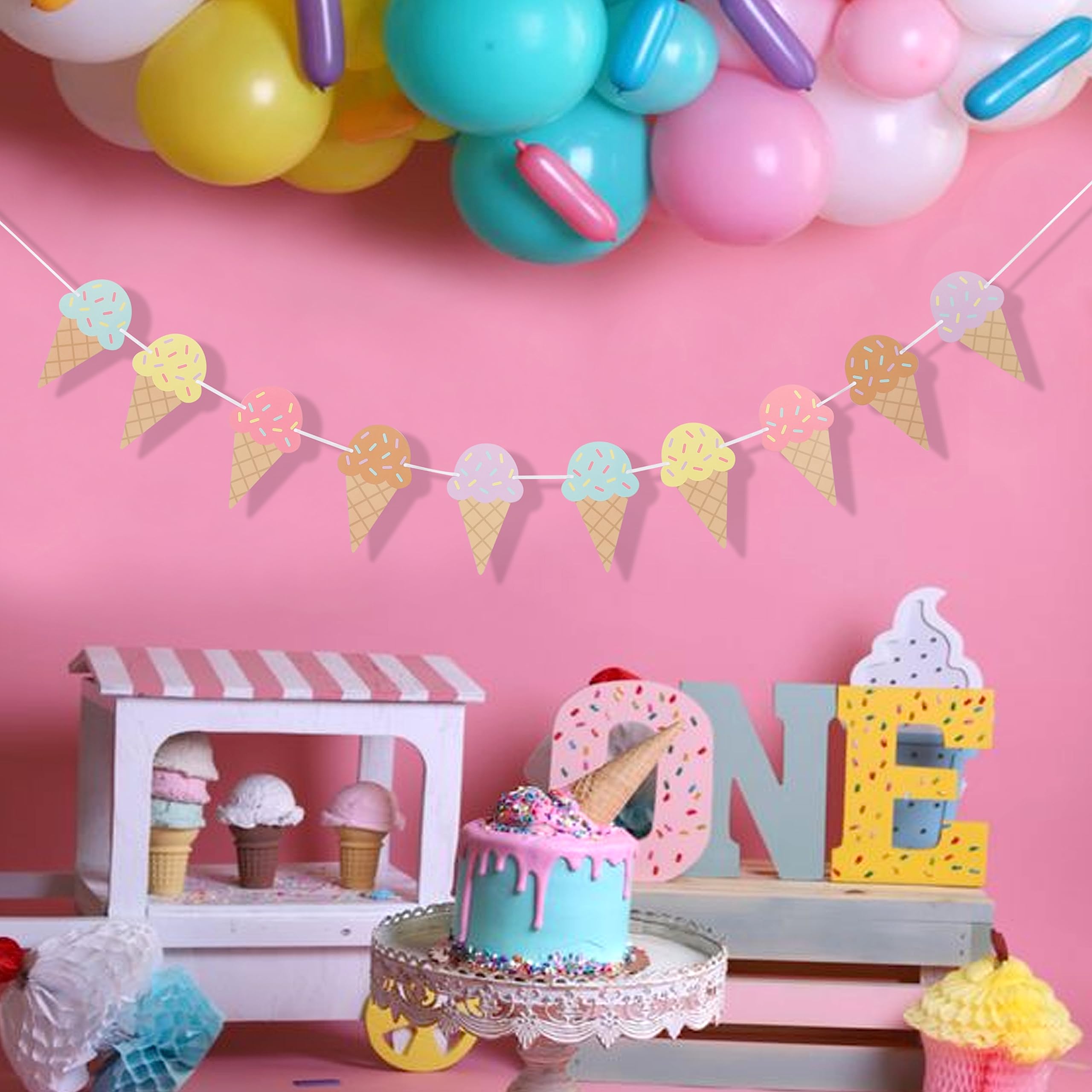 Ice Cream Happy Birthday Banner - Ice Cream Birthday Party Decoration,Summer Birthday Banner,Ice Cream 1st Birthday Banner,Ice Cream First Photo Props