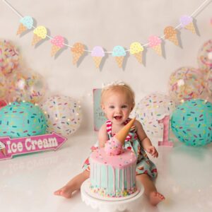 Ice Cream Happy Birthday Banner - Ice Cream Birthday Party Decoration,Summer Birthday Banner,Ice Cream 1st Birthday Banner,Ice Cream First Photo Props