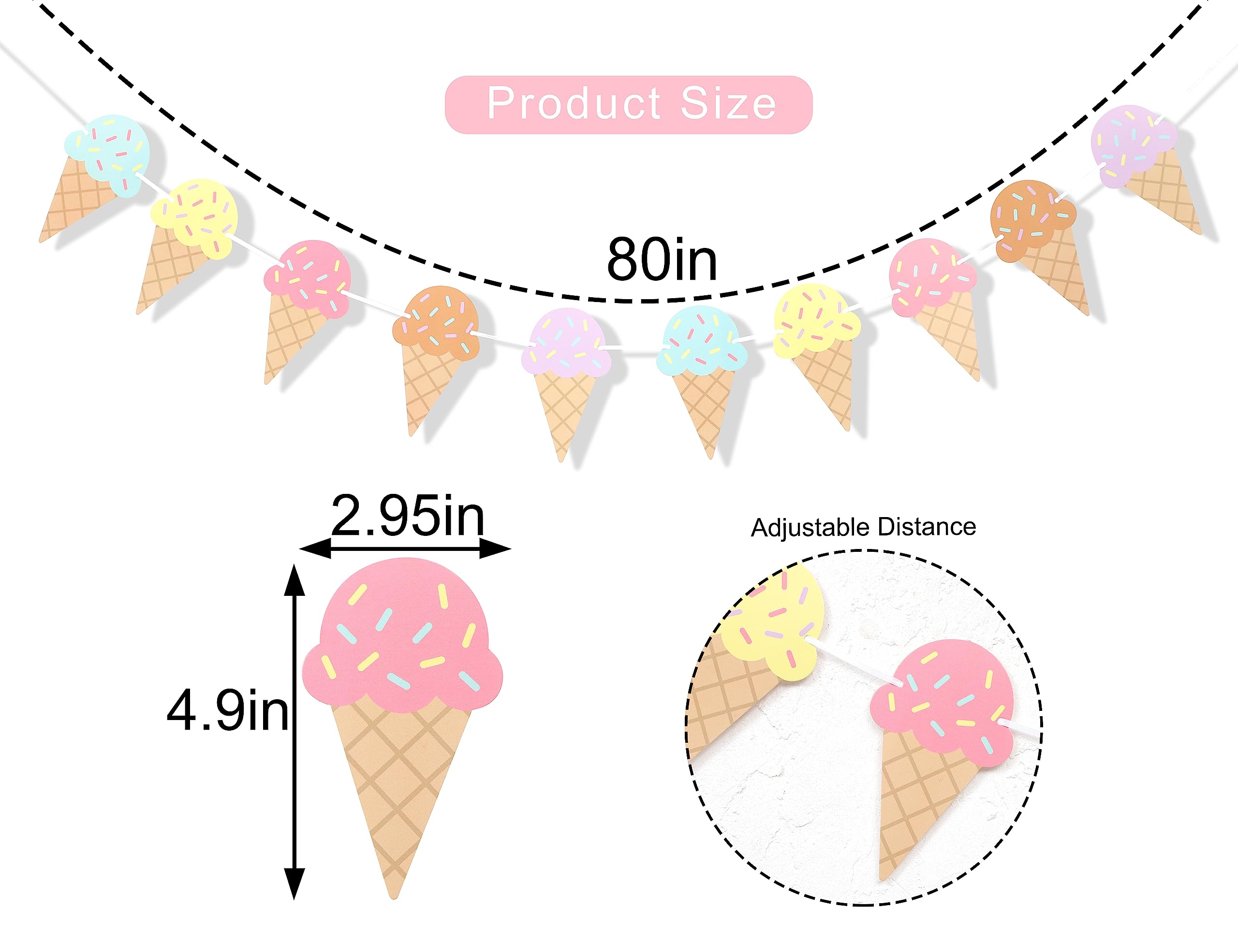 Ice Cream Happy Birthday Banner - Ice Cream Birthday Party Decoration,Summer Birthday Banner,Ice Cream 1st Birthday Banner,Ice Cream First Photo Props