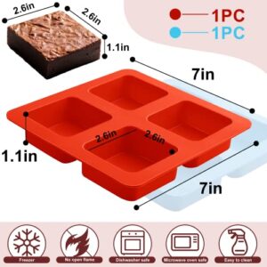 Silicone Brownie Pan - 2 Pcs 4-Cavity Non-stick Square Baking Molds, Perfect for Chocolate Covered, Cornbread, S'mores, Muffin and Cakes, Air Fryer Accessories