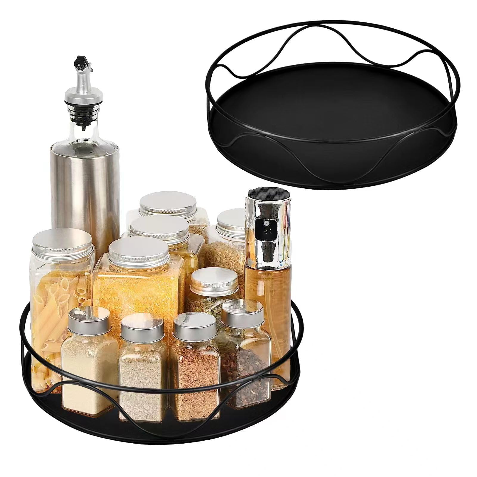 Bellavoca Lazy Susan Organizer 2 Pack, Lazy Susan for Countertop, Kitchen, Cabinet, Table, 10" & 9" Steel 360 Degree Rotating Lazy Susan Spice Rack with Non-Slip Pads, Black