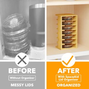 SpaceAid Bamboo Tumbler Lid Organizer for Kitchen Cabinet, Water Bottle Lid Organizer for Cabinet Organization, Cup Mini Lids Organizers Storage Holder for Cupboard Coffee (7-Tier)