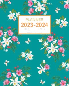 planner may 2023-2024 april: 8x10 weekly and monthly organizer large | tropical orchid butterfly design teal