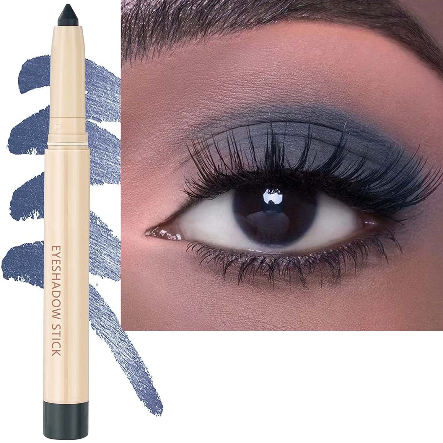 SAUBZEAN Eyeshadow Pencil Makeup, Waterproof Hypoallergenic Long Lasting Crayon, Highlighter Matte Cream Eye Shadow Stick, Glitter Primer Palette Shimmer Eyeliner Pen, Blue Grey