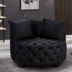 24kf contemporary upholstered tufted leisure chair accent chair, sofa lounge club round chair for living room hotel with 3 pillows -black