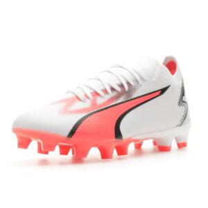 puma women's ultra match firm ground/artificial ground soccer cleat, puma white-puma black-fire orchid, 11