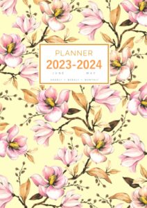 planner june 2023-2024 may: a4 large notebook organizer with hourly time slots | watercolor magnolia flower design yellow