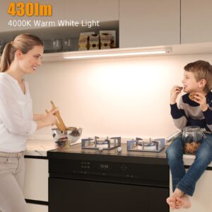 MYPLUS 16 Inch Under Cabinet Lights with Hand Wave, Under Counter Lighting 4000K Natural White,Dimmable,Plug and Play,LED Lights for Kitchen Cabinet, Cupboard, Closet, Desk