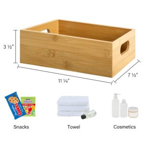 StorageWorks Bamboo Organizers for Shelf, Handcrafted Bamboo Storage Containers for Snacks, Spices, or Drinks, Wooden Crates with Built-in Handles, 2 Pack