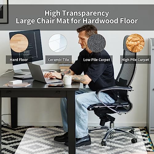 Office Chair Mat for Hardwood Floor, 63"x51" Clear Office Home Floor Protector Mat, Anti-Slip Desk Chair Mat, Rolling Chair Mat for Office, Home, Gaming Easy Glide