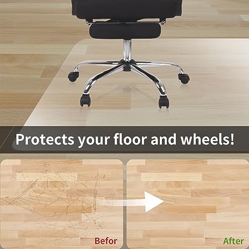 Office Chair Mat for Hardwood Floor, 63"x51" Clear Office Home Floor Protector Mat, Anti-Slip Desk Chair Mat, Rolling Chair Mat for Office, Home, Gaming Easy Glide