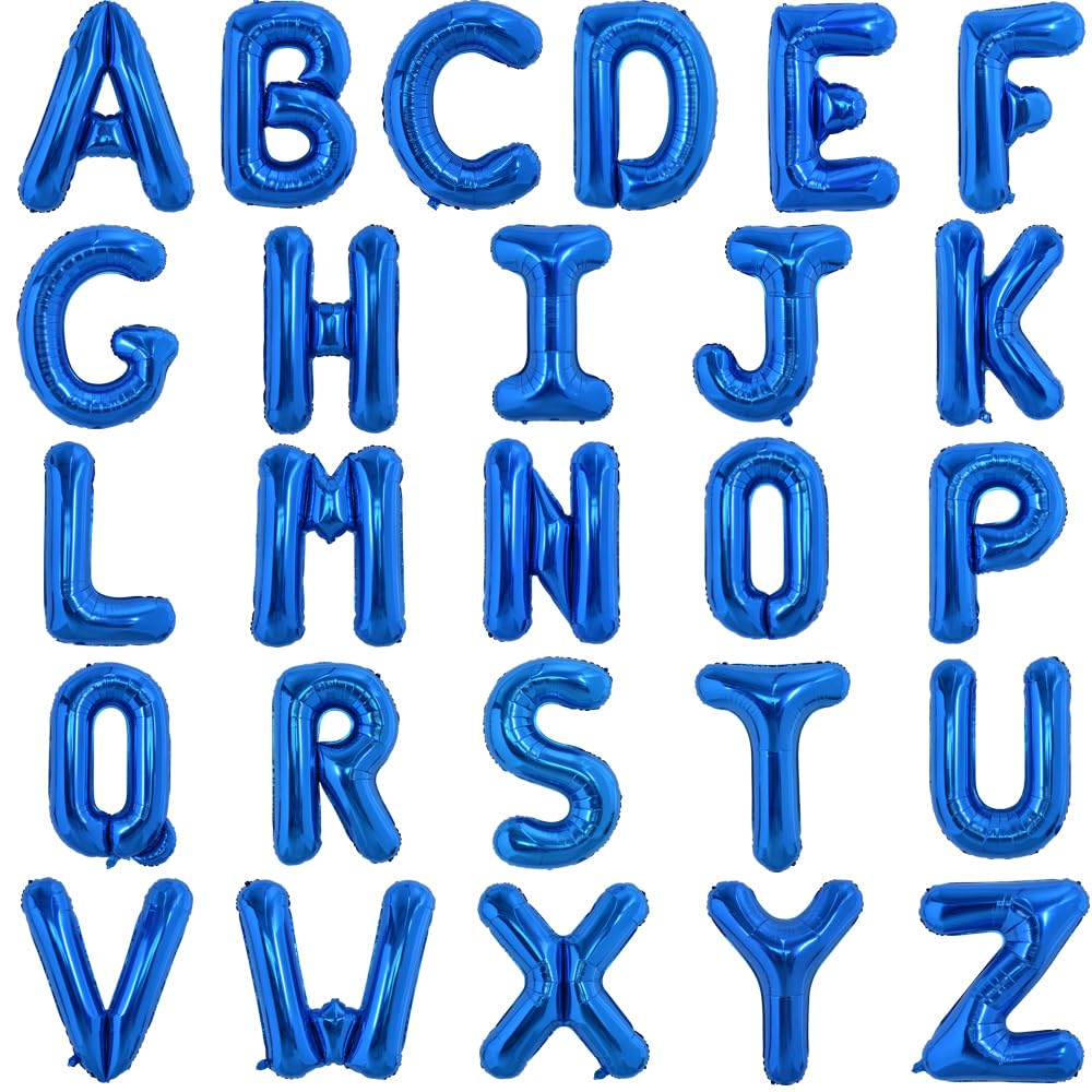 TONIFUL 52 Pieces 16 Inch Blue Letter A-Z Balloons Custom Phrase Mylar Foil Alphabet Letter Create Your Own Banner Reusable for Birthday Anniversary Celebration Graduation Party Supplies Decorations