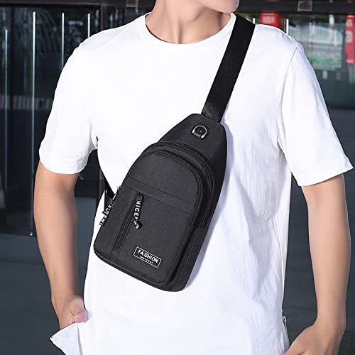 Bzdzmqm Waterproof Strap Bag Crossbody Backpack With USB Hole and Headphone Hole Sling Backpack Hiking Backpack For Men Women (Black)