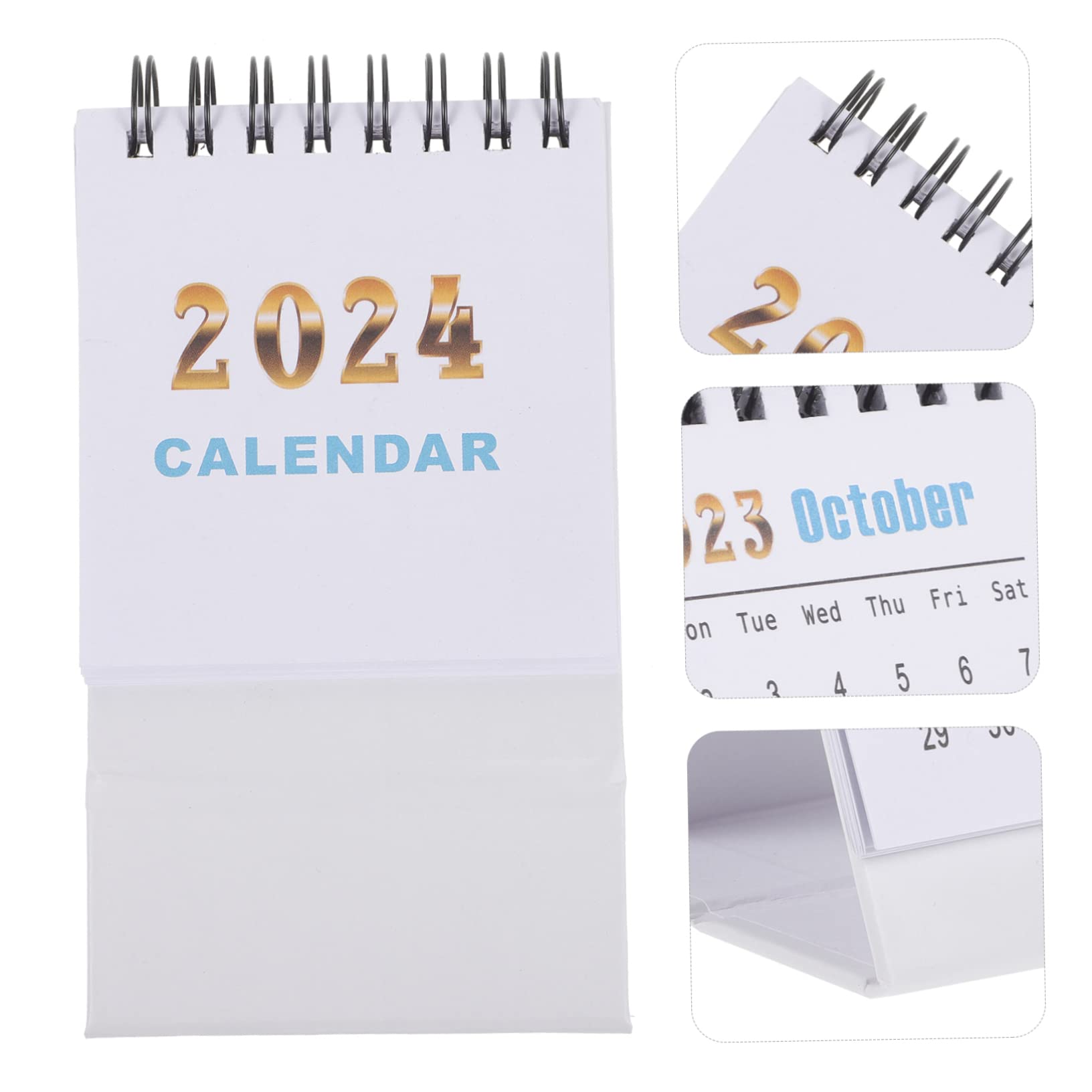 Gogogmee 1 2024 Mini Desk Calendar Table Top Decor Mini Calendar 2023-2024 Desk Calendar 2024 Decorative Standing Calendar Easel Flip Calendar White Calendar Desk Paper Clamshell Simple