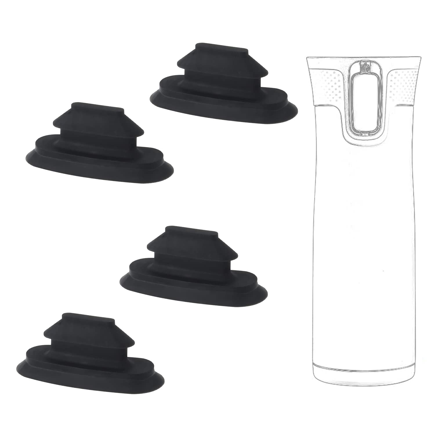 4pcs Replacement Part for Contigo West Loop, Autoseal Travel Coffee Mug Lid Replacement Rubber Lid Stopper Coffee Mug Stopper Travel Mug Accessories for Contigo Tumbler (Black)