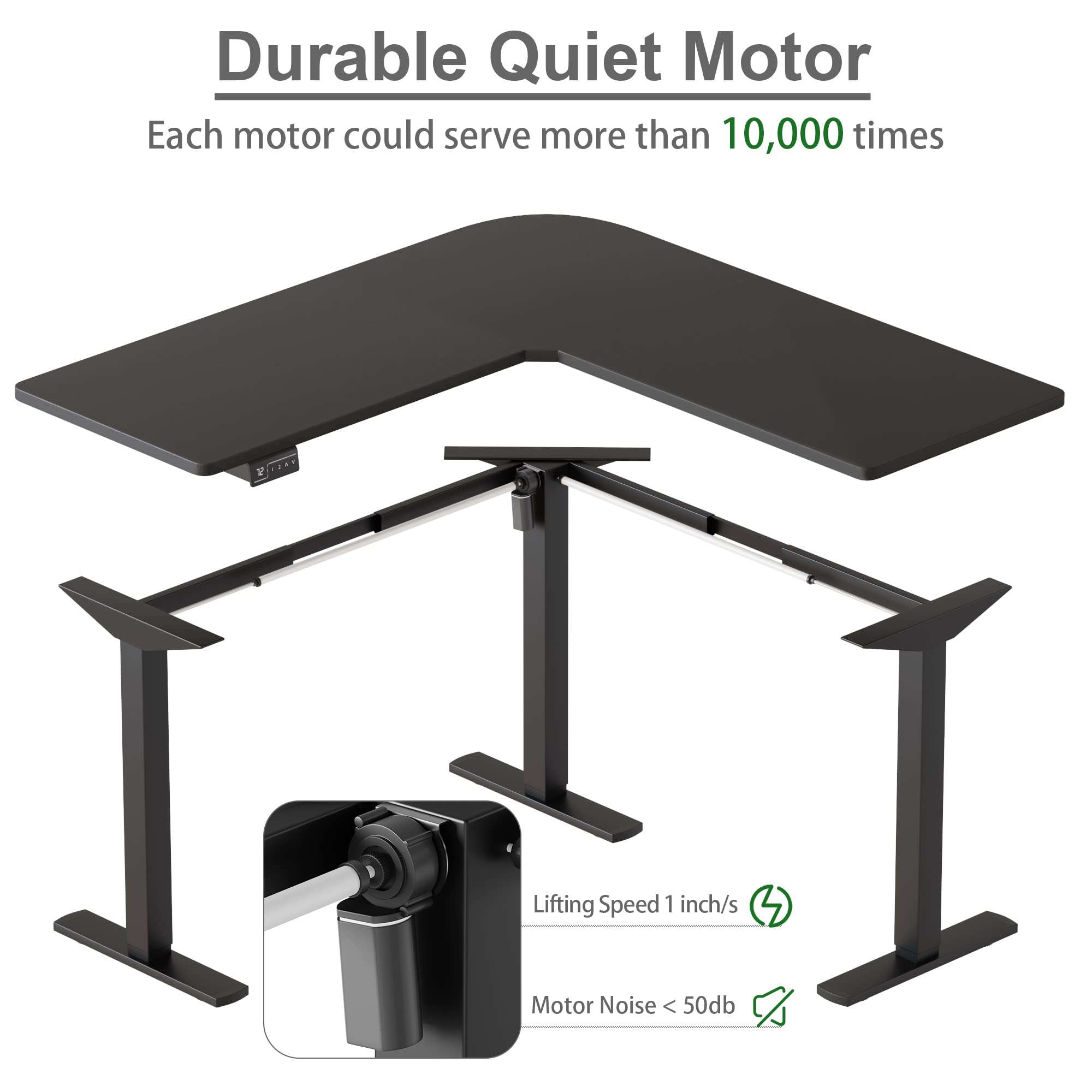 Furmax L Shaped Standing Desk, Electric Height Adjustable Sit Stand Desk with Wooden Desktop, Home Office Desk with Memory Preset Function and Hook (Black)