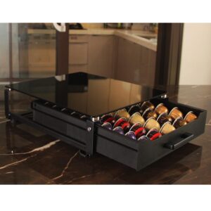 BLACKSMITH FAMILY Black Tempered Glass Vertuo Pods Drawer Holder with Smooth Gliding System, Compatible for 40 to 50 Nespresso Big Vertuo Pods or 75 Small Vertuo Pods, Black (Black Tempered Glass Top)