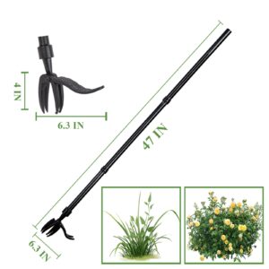 DMDMBSR Weed Puller Tool, Stand Up Weed Puller Long Handle Removable Steel Tube and Non-Slip 4 Claw Steel Head Design, Manual Weeders Easily Remove Dandelion Root Tool Gardening Patio Yard（47 in）