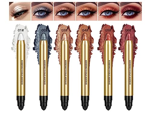 Go Ho White Highlighter Eyeshadow Stick,Cream-to-powder Dual-ended Eyeshadow Pen Eye Shadow Stick,Eye Brightener Highlighter Makeup,Eye Crayon Make up with Sponge Pointed,01