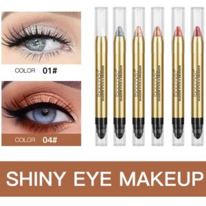 Go Ho White Highlighter Eyeshadow Stick,Cream-to-powder Dual-ended Eyeshadow Pen Eye Shadow Stick,Eye Brightener Highlighter Makeup,Eye Crayon Make up with Sponge Pointed,01