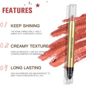 Go Ho White Highlighter Eyeshadow Stick,Cream-to-powder Dual-ended Eyeshadow Pen Eye Shadow Stick,Eye Brightener Highlighter Makeup,Eye Crayon Make up with Sponge Pointed,01