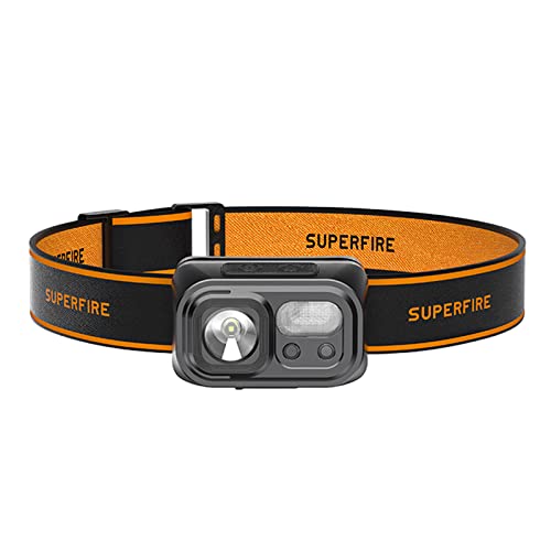 SuperFire Headlamp Rechargeable ，Lightweight Head Lamp with 9 Modes,IP44 Water Resistant,headlamp Flashlight for Running Fishing Hiking Camping, Outdoor,Rechargeable headlamps for Adults