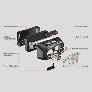 SuperFire Headlamp Rechargeable ，Lightweight Head Lamp with 9 Modes,IP44 Water Resistant,headlamp Flashlight for Running Fishing Hiking Camping, Outdoor,Rechargeable headlamps for Adults