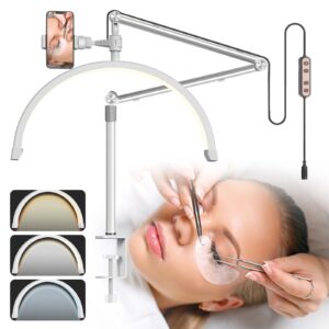 beautycity half moon lash light for eyelash extensions, half moon lash lamp with phone holder for makeup, nail, facial, tattoo - dimmable eyelash lamp & color temperature 3000k-6000k