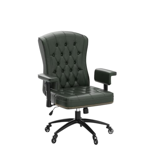 YAMASORO Ergonomic Executive Office Chair with Height-Adjustable,Tufted Back&Nailhead Trim, Home Office Desk Chairs for Home&Office, Faux Leather Swivel Work Chair,Green…